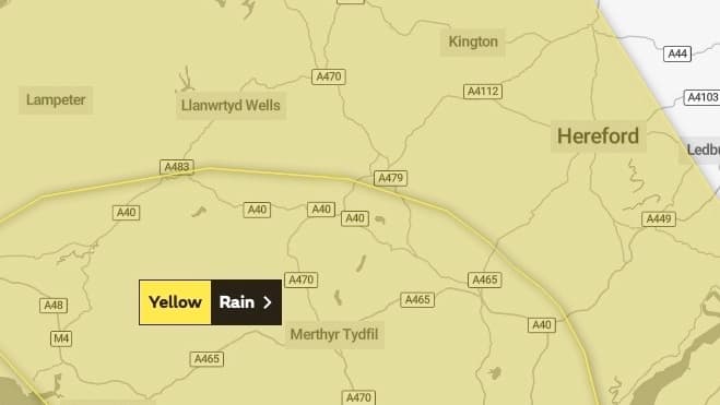 Met Office issues new weather warning for heavy rain | brecon-radnor.co.uk