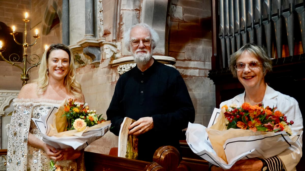 Rowan Williams and Hilary Davies perform at Llansantffraed Church ...